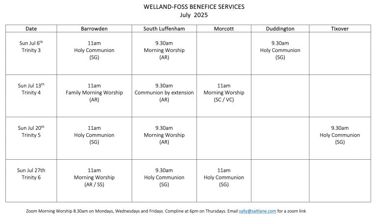 Benefice Services for July 2025