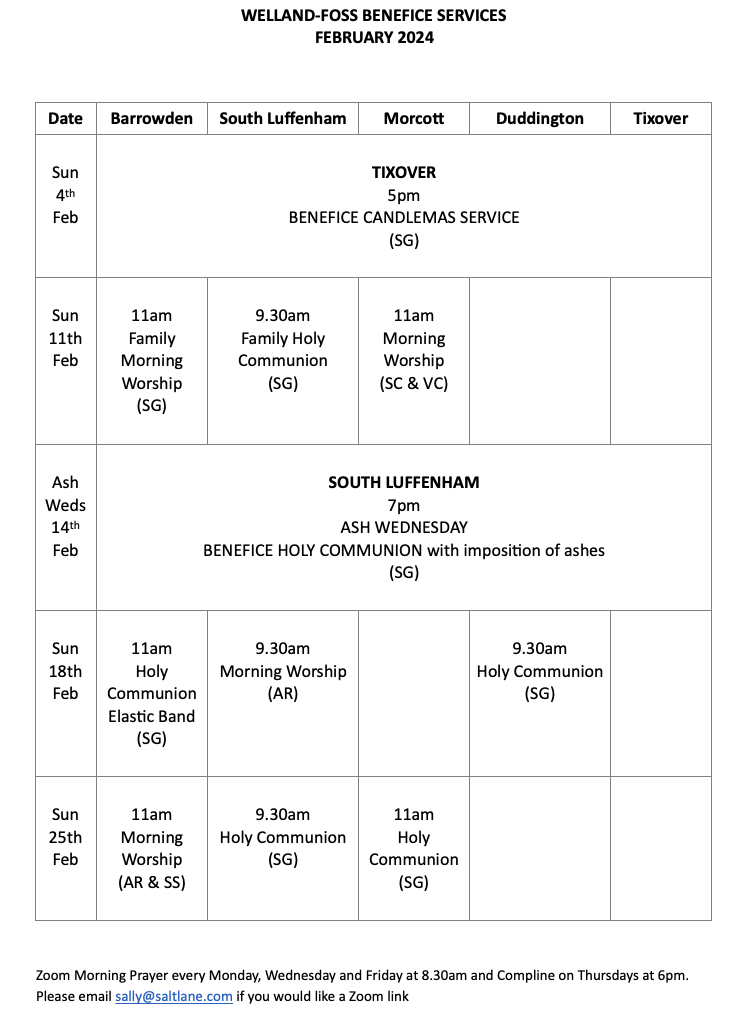 Benefice Services for January 2024
